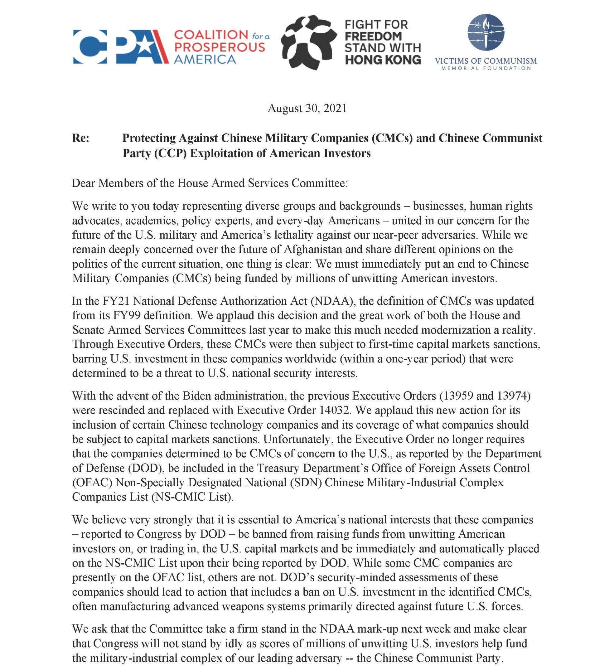 VOC Co-Signs Letter Urging Protection Against Chinese Military ...